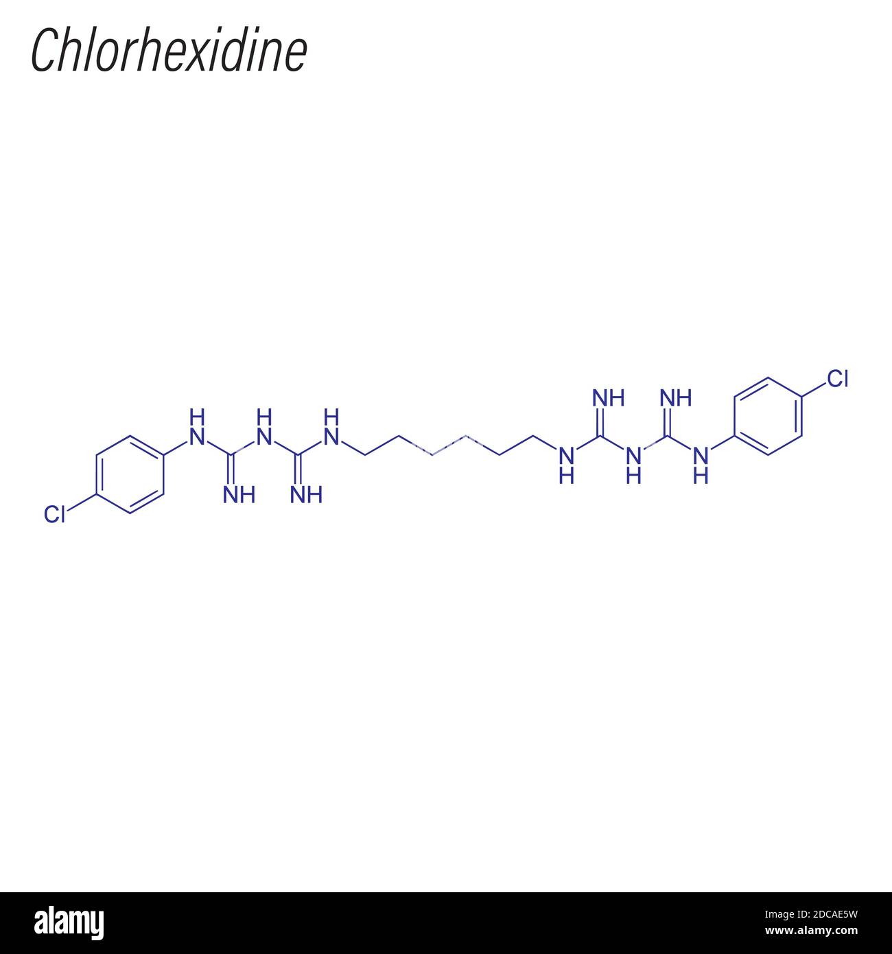 Skeletal formula of Chlorhexidine. Antimicrobial chemical molecule ...