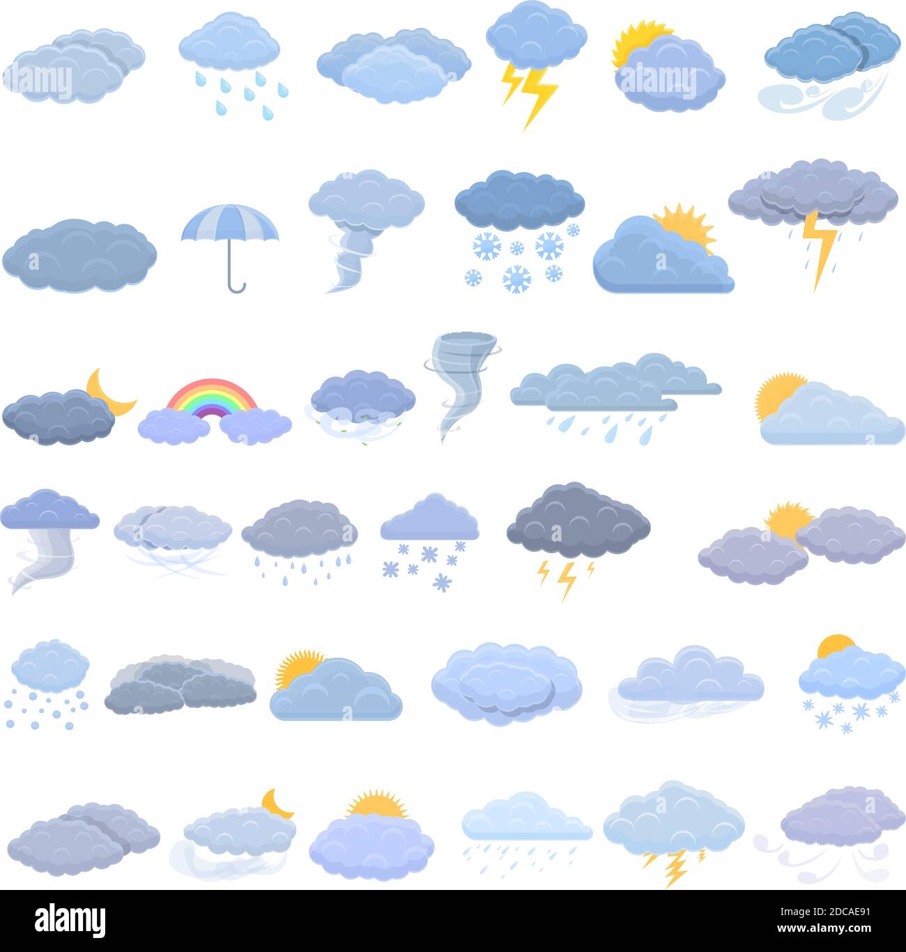Cloudy weather icons set. Cartoon set of cloudy weather vector icons for web design Stock Vector ...