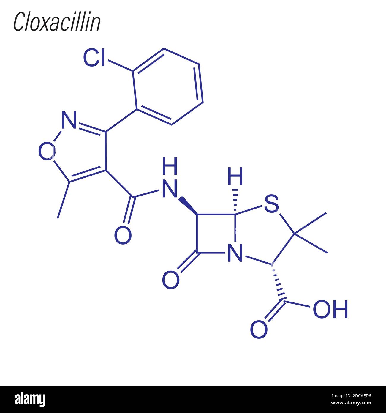 Skeletal formula of Cloxacillin. Drug chemical molecule Stock Vector ...
