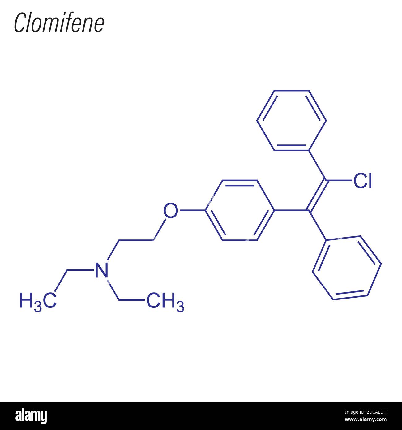 Skeletal formula of Clomifene. Drug chemical molecule Stock Vector ...