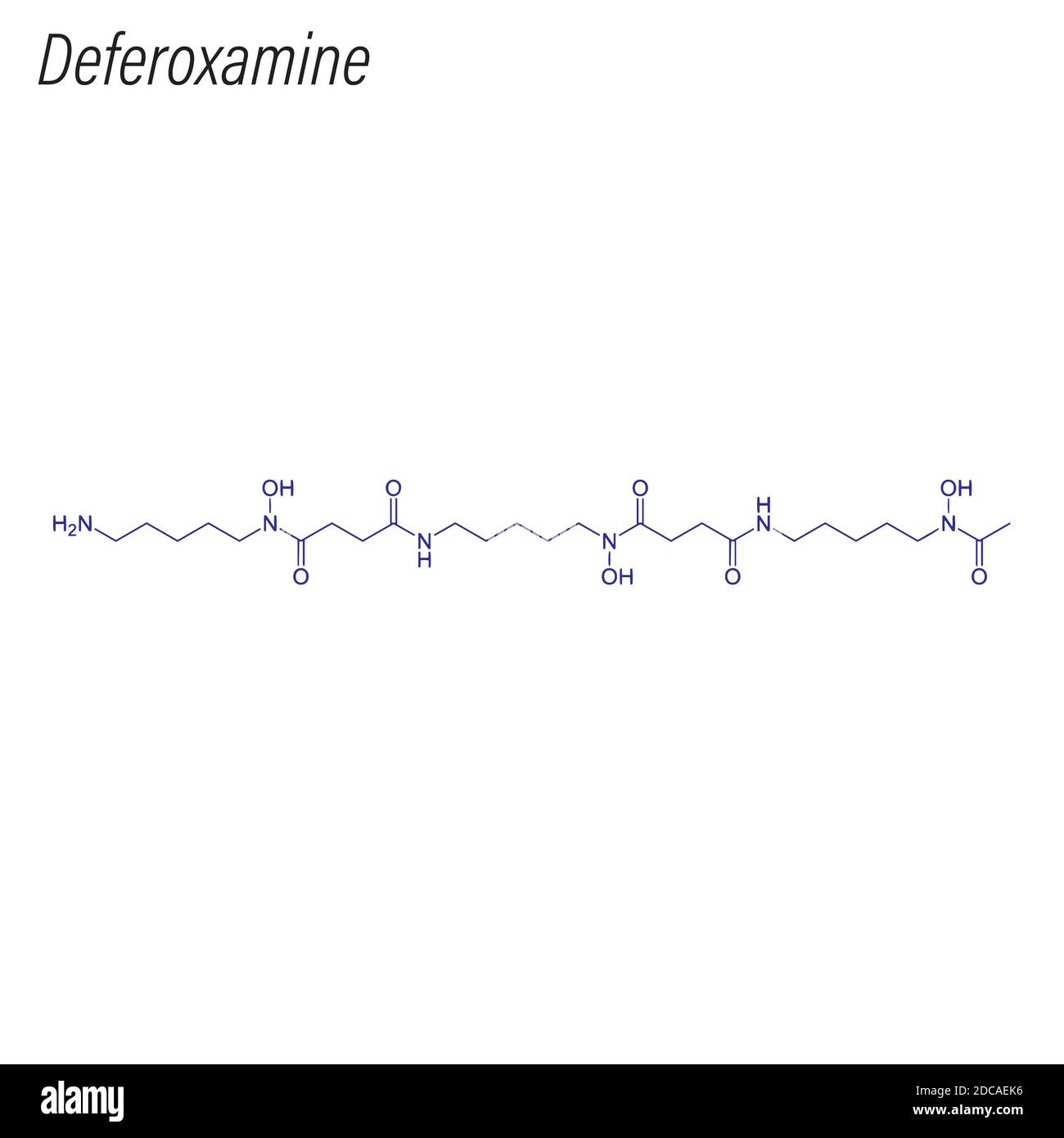 Skeletal formula of Deferoxamine. Drug chemical molecule Stock Vector ...