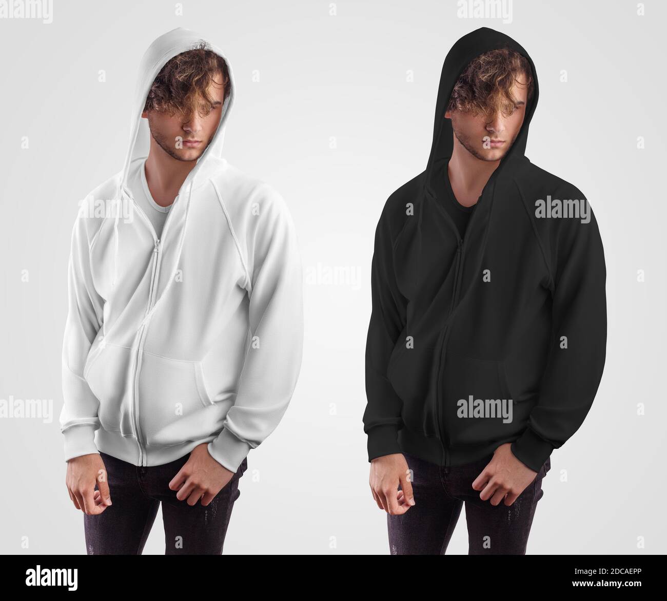 Template for a men's sweatshirt with a zip fastener, with ties, a ...