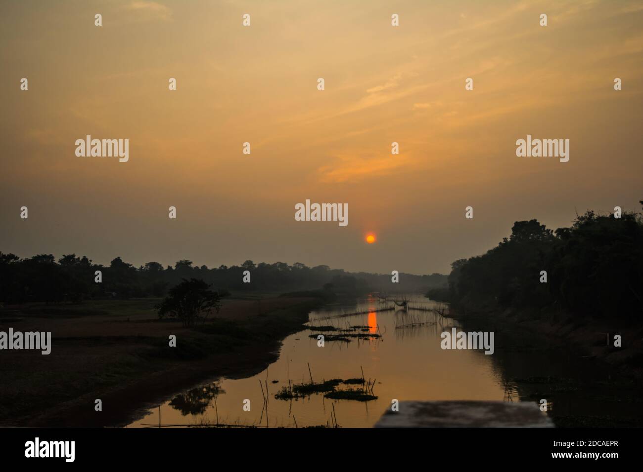 Sunset View with lake and river in the evening at Kaziranga Assam ...