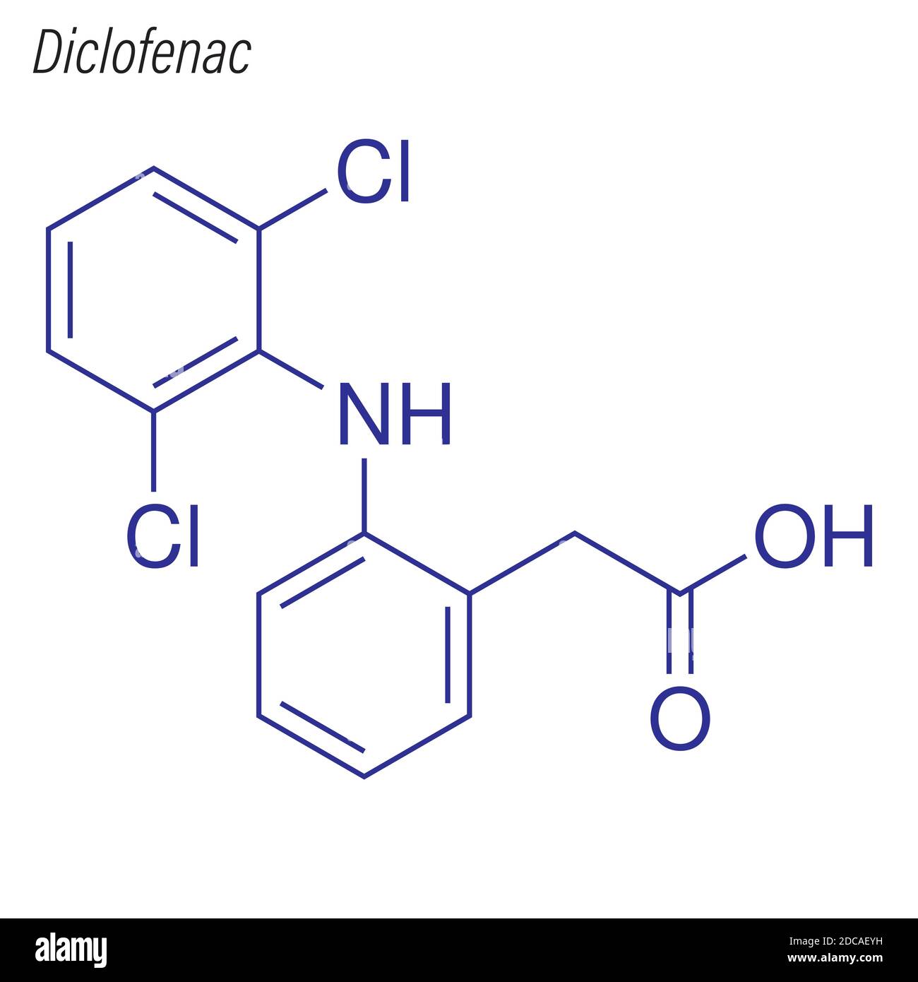 Skeletal formula of Diclofenac. Drug chemical molecule Stock Vector ...