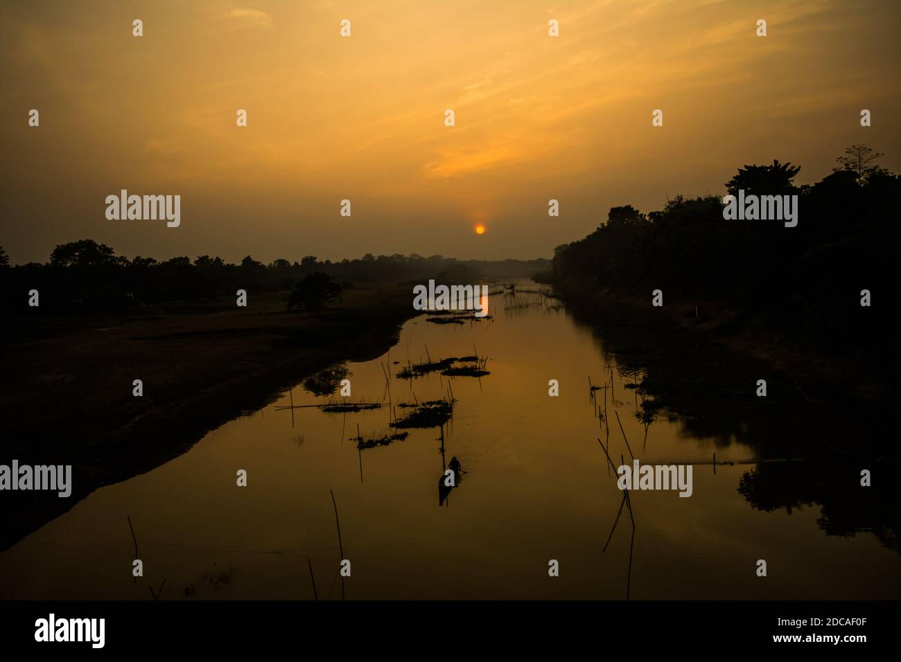 Sunset View with lake and river in the evening at Kaziranga Assam ...