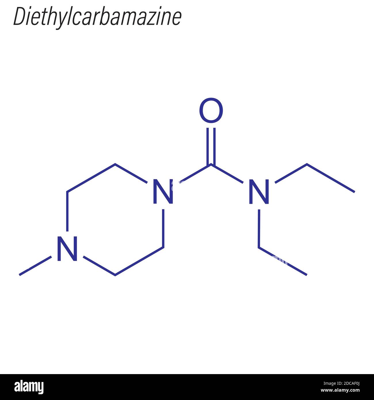 Skeletal formula of Diethylcarbamazine. Drug chemical molecule Stock ...