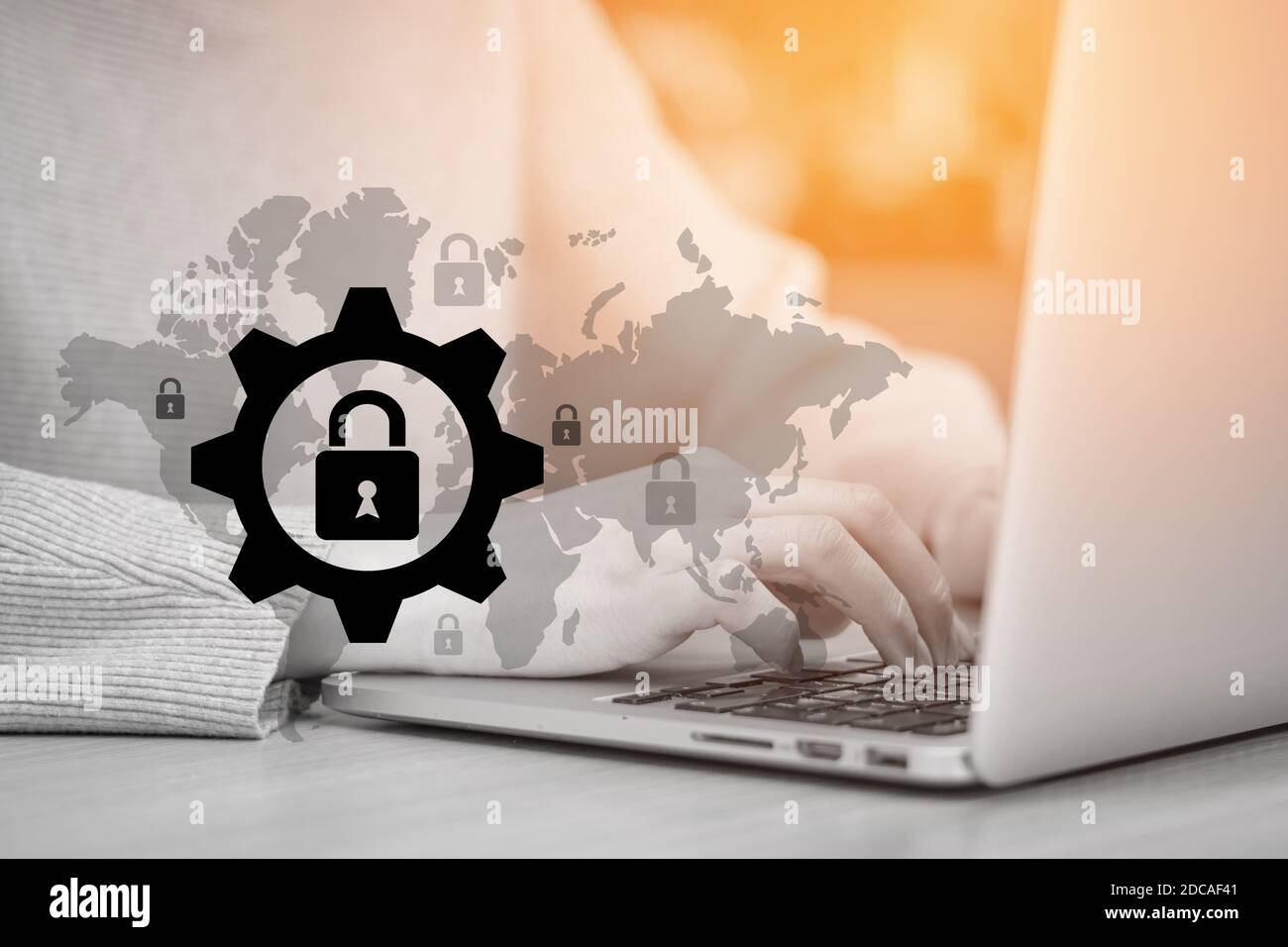 Cyber security network Internet with world map Stock Photo - Alamy