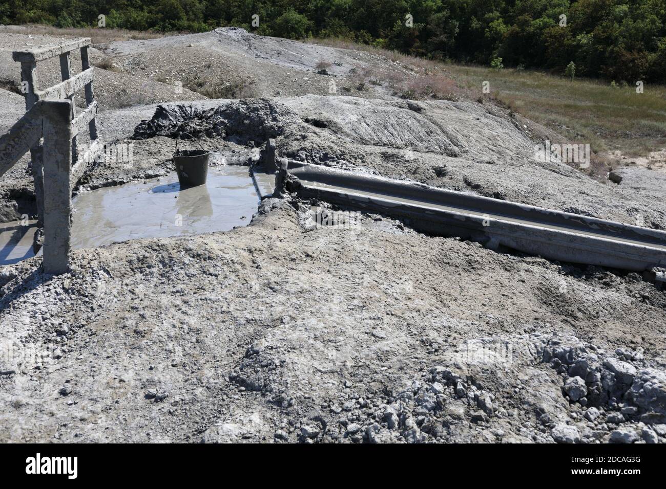 Details of wooden mud slide on resort Stock Photo - Alamy