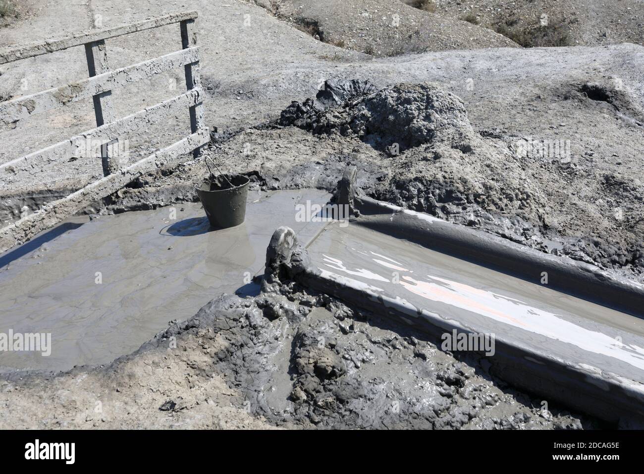 View of wooden mud slide on resort Stock Photo - Alamy