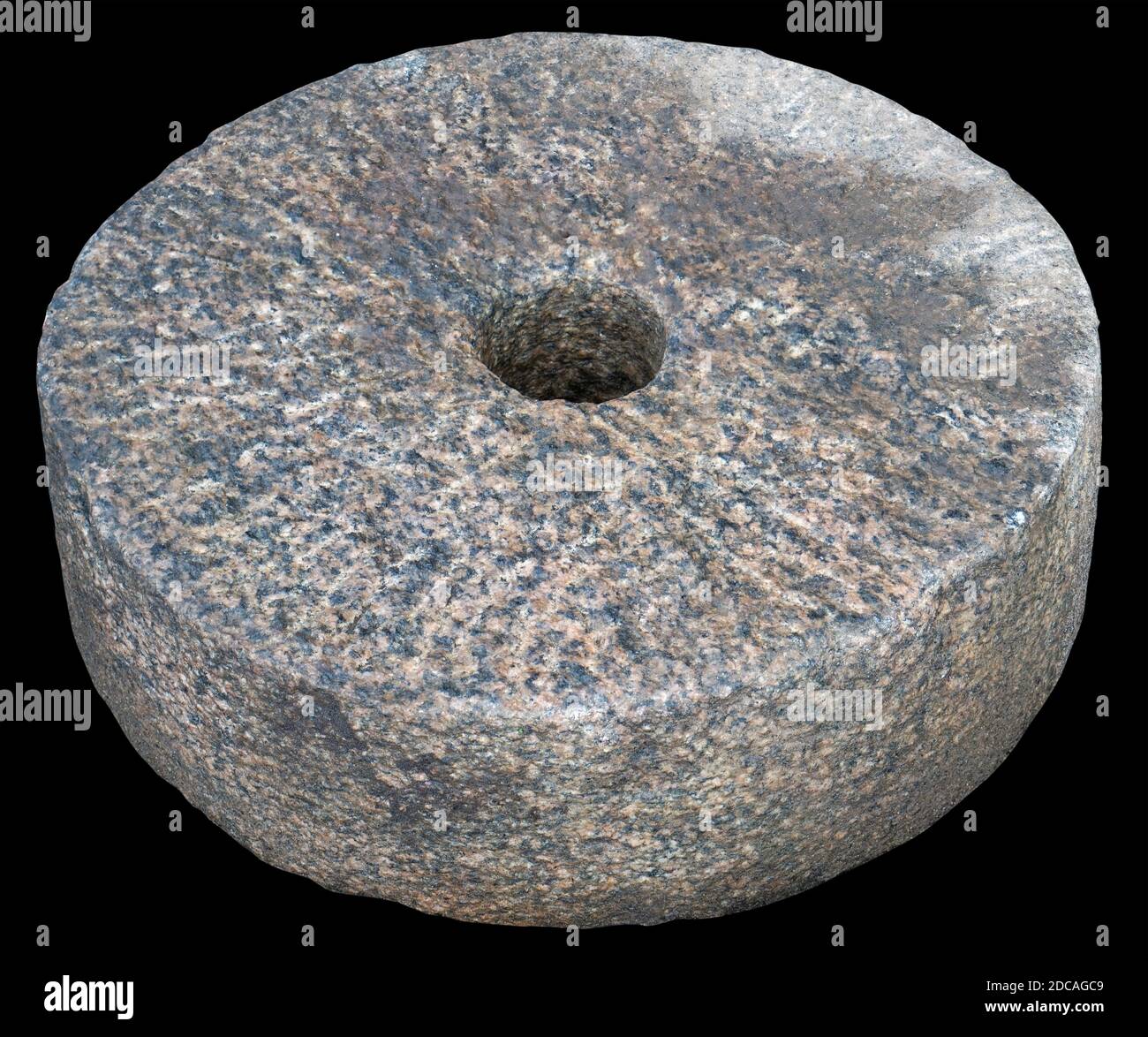 Aged old granite stone wheel for mill. Isolated on black Stock Photo ...