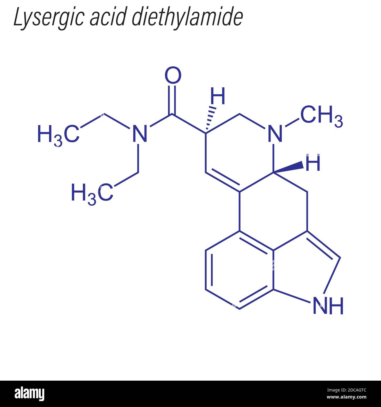 Skeletal formula of Lysergic acid diethylamide. Drug chemical molecule ...