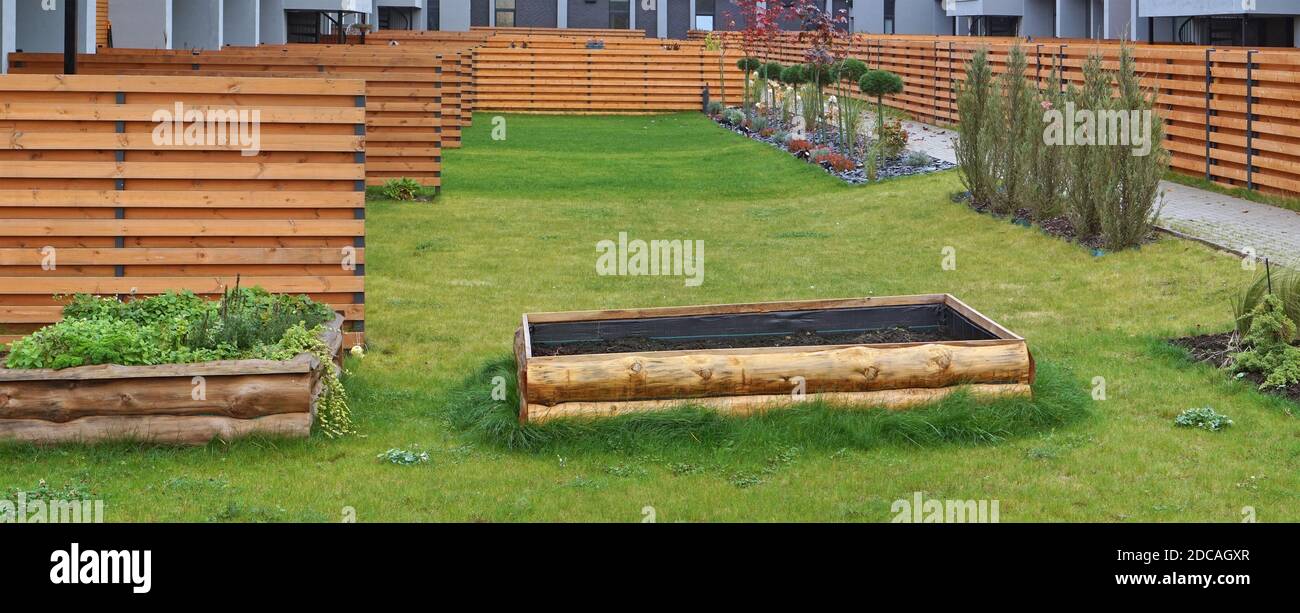 Individual yards and grass lawns near the new modern standard modular ...