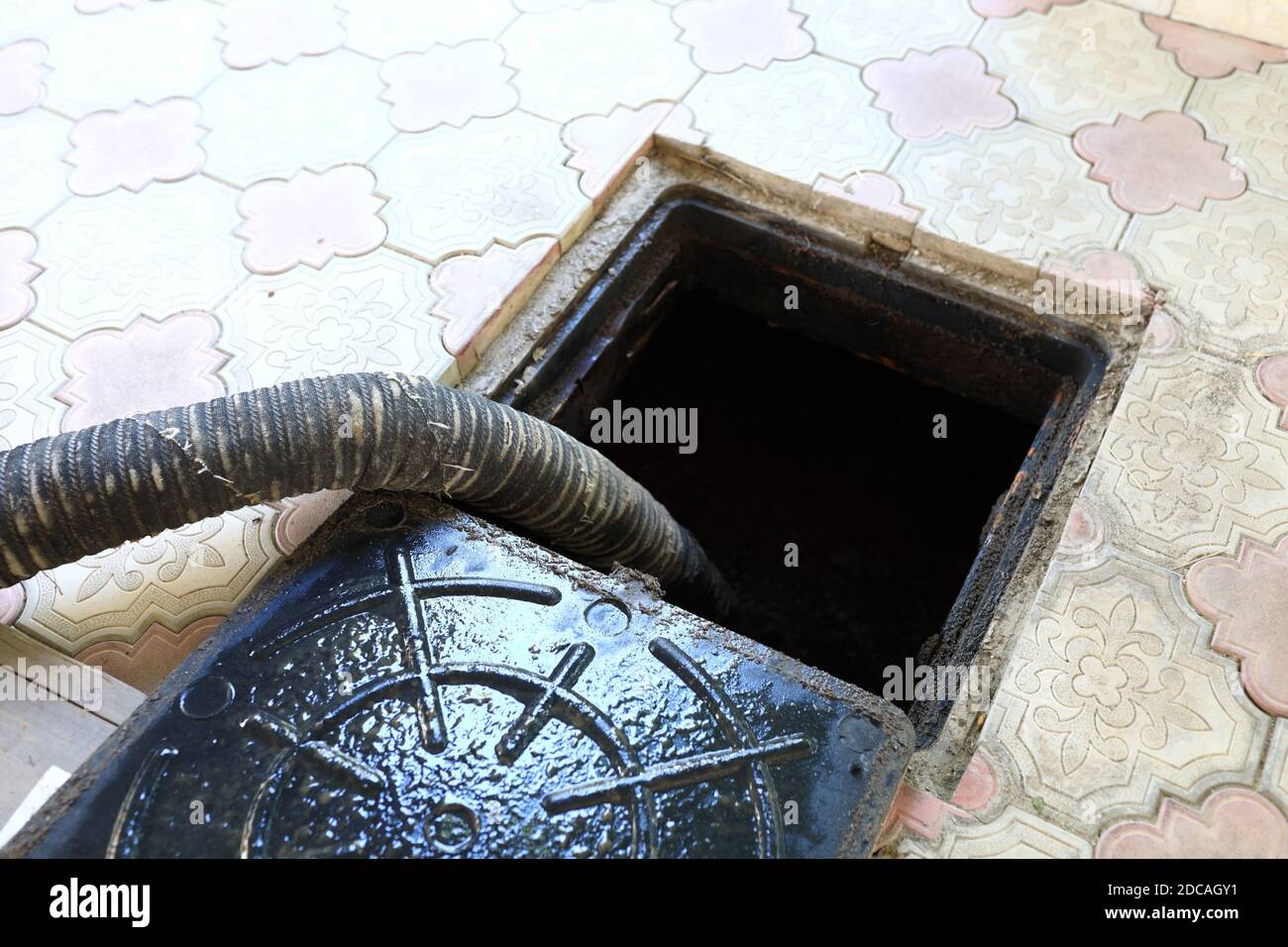 Sewer machine pumps out feces from hole Stock Photo - Alamy
