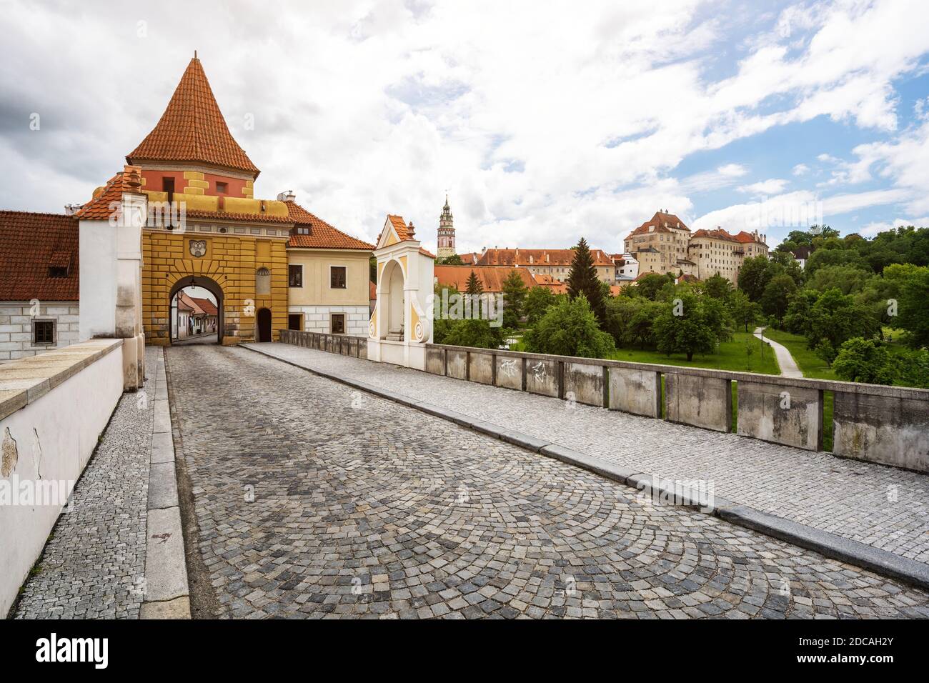 Budejovicka brana in Cesky Krumlov in the South Bohemian district Stock ...
