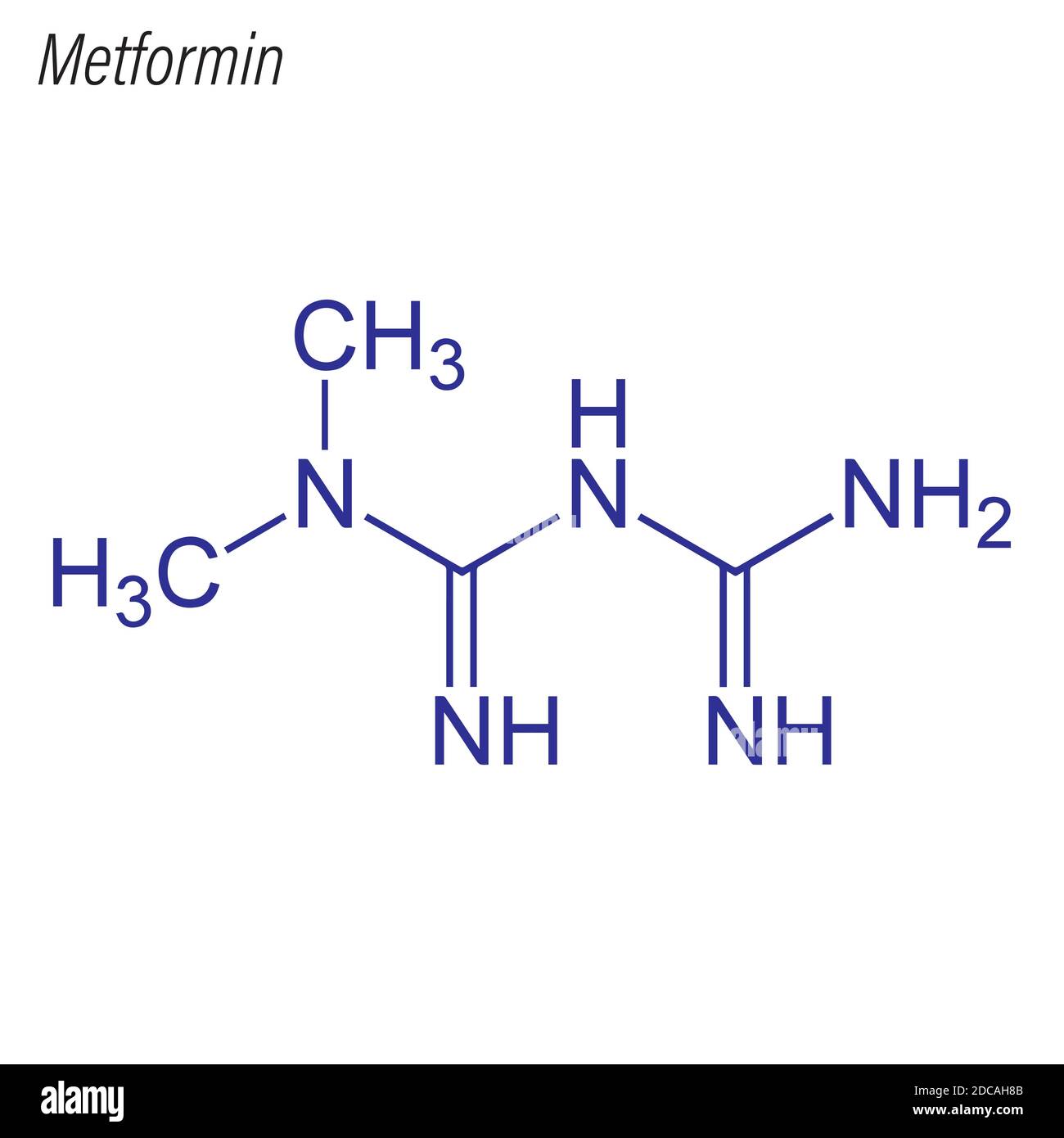 Skeletal formula of Metformin. Drug chemical molecule Stock Vector ...