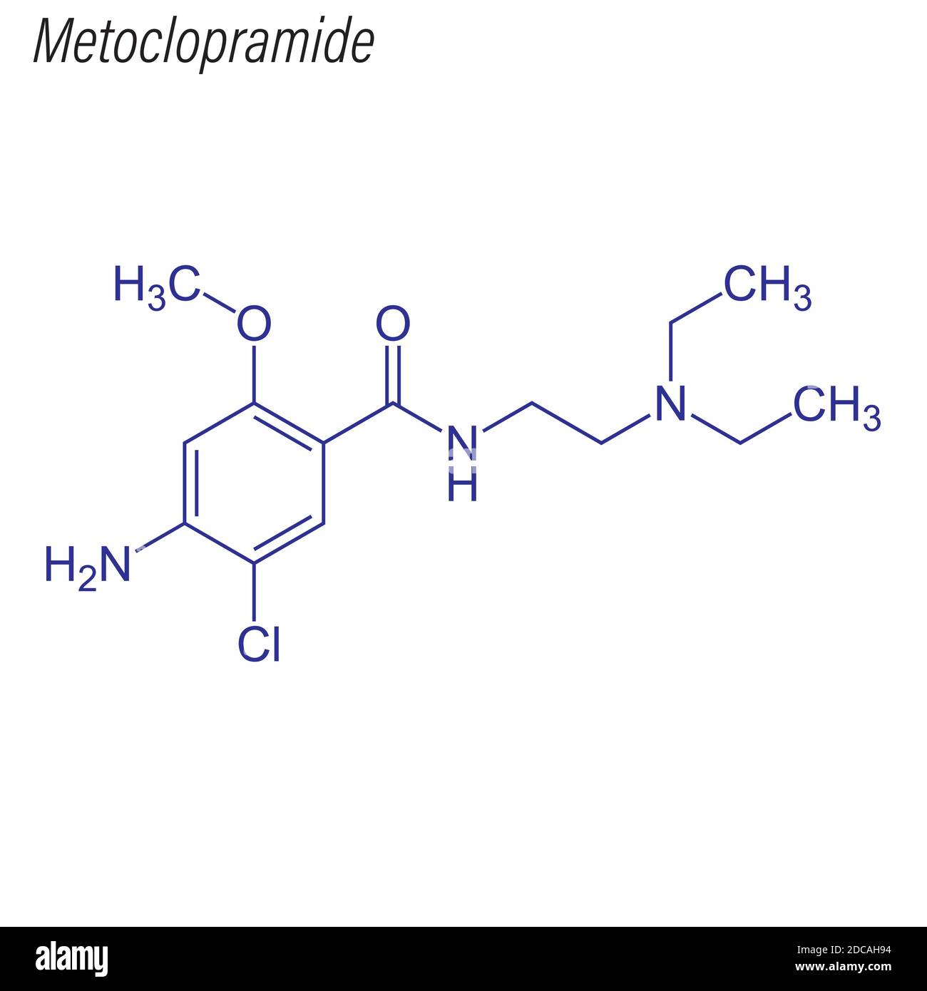Skeletal formula of Metoclopramide. Drug chemical molecule Stock Vector ...