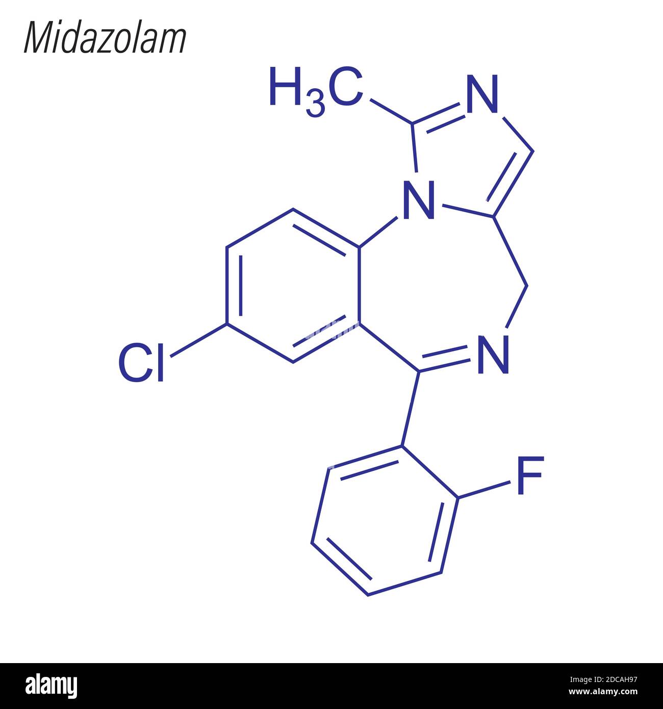 Skeletal formula of Midazolam. Drug chemical molecule Stock Vector ...