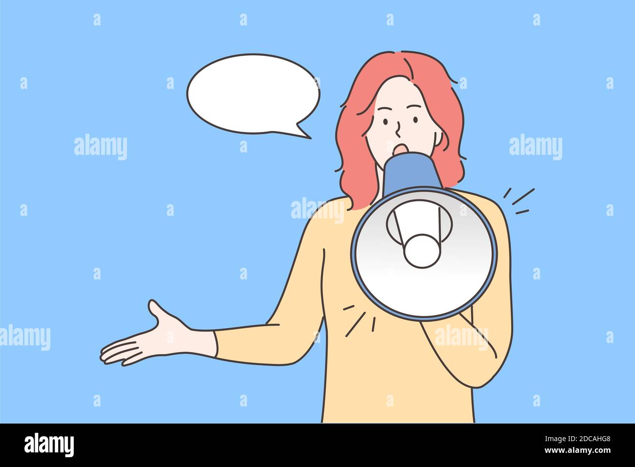 Protest, activism, announcement, speech, promotion concept. Young woman ...