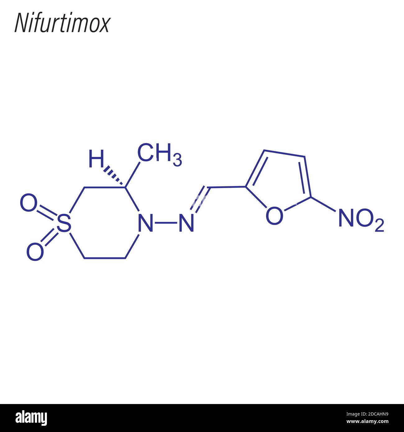 Skeletal formula of Nifurtimox. Drug chemical molecule Stock Vector ...