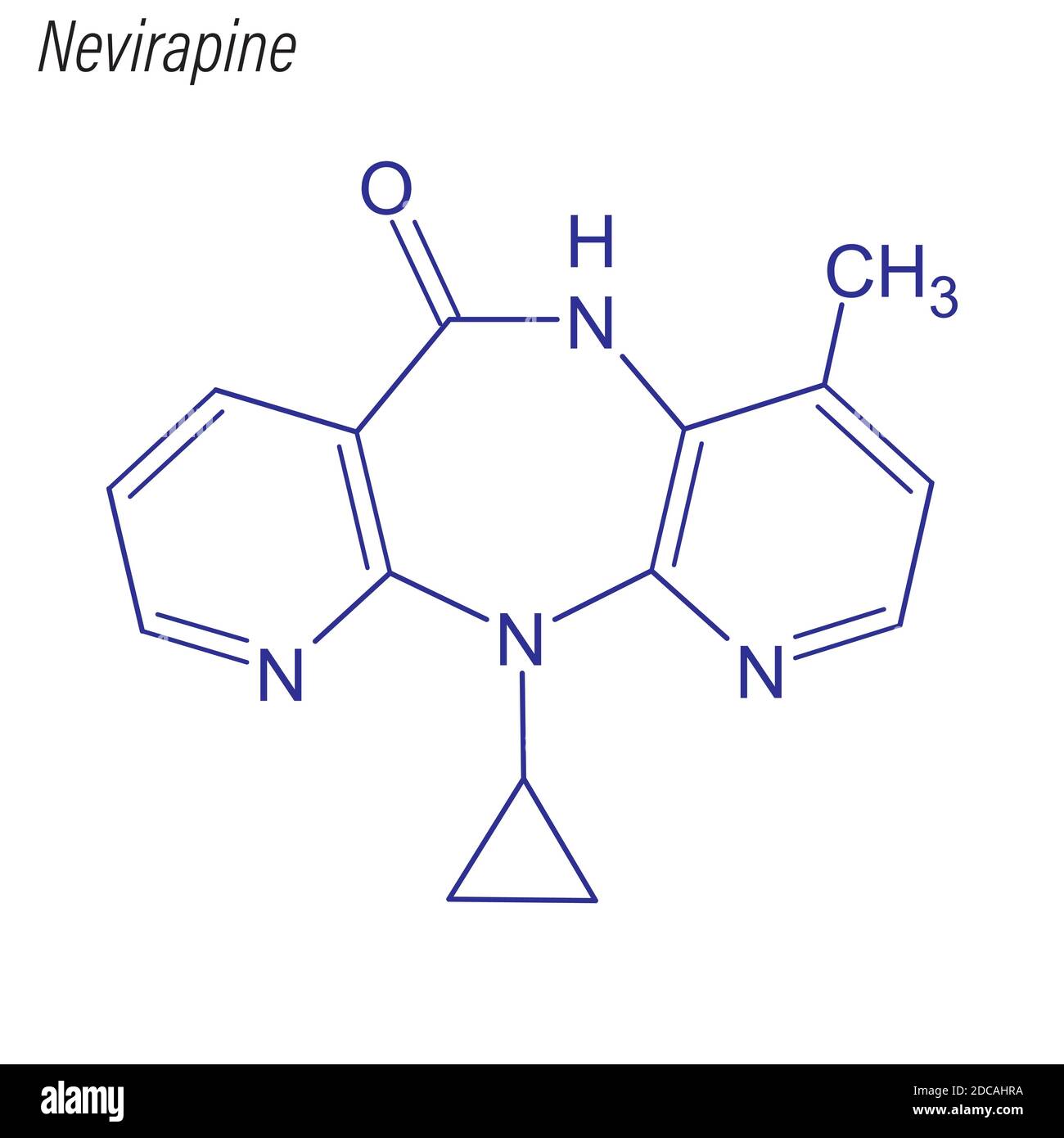 Skeletal formula of Nevirapine. Drug chemical molecule Stock Vector ...