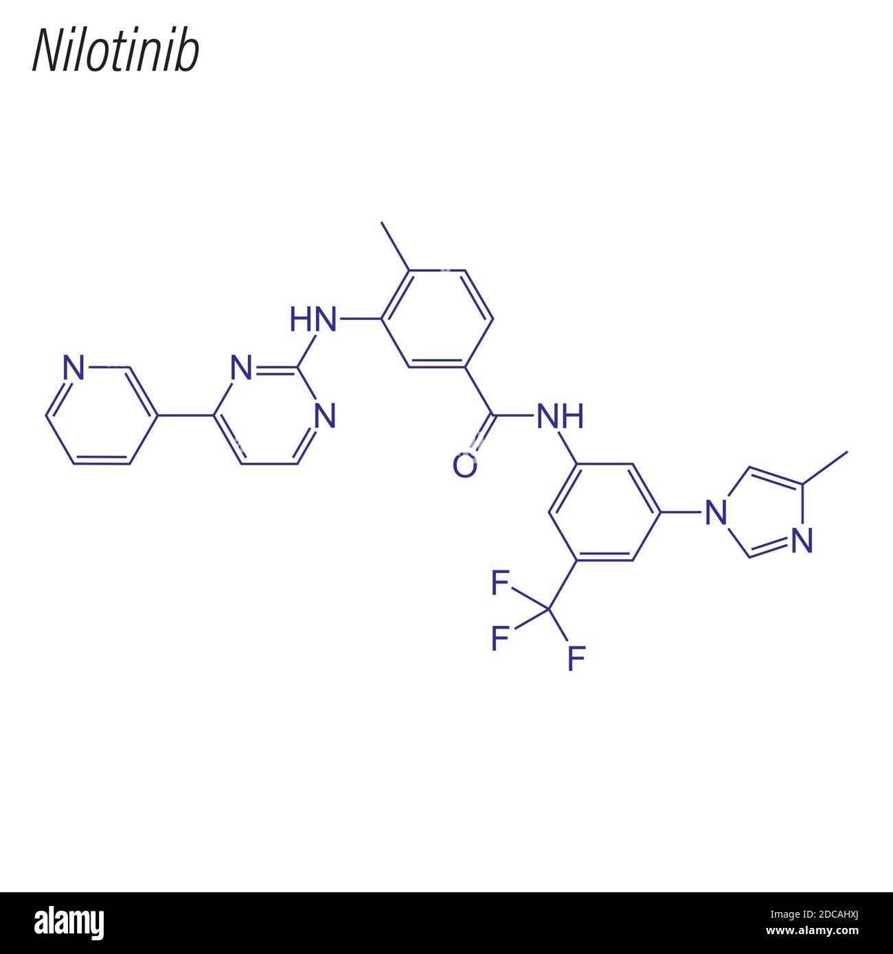 Skeletal formula of Nilotinib. Drug chemical molecule Stock Vector ...