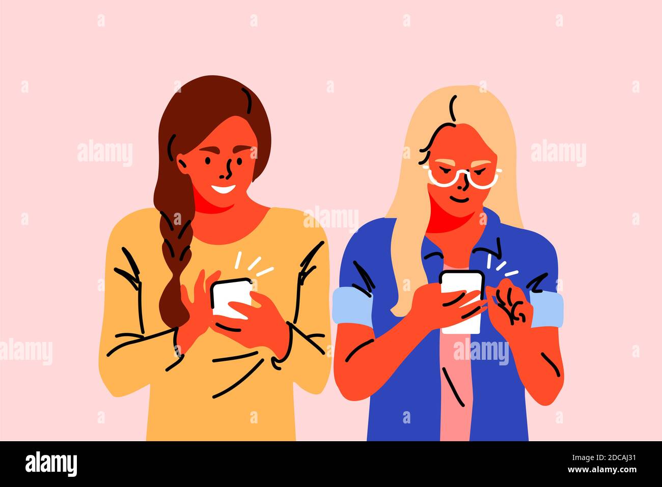 Communication, technology, social media, friendship concept. Women ...