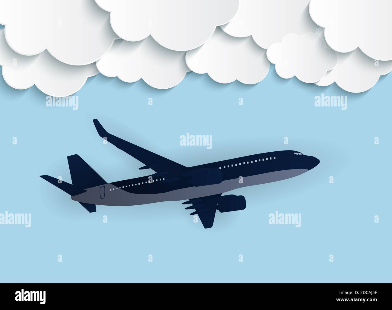 Abstract Clouds with flying realistic 3D airplane Illustration Stock ...
