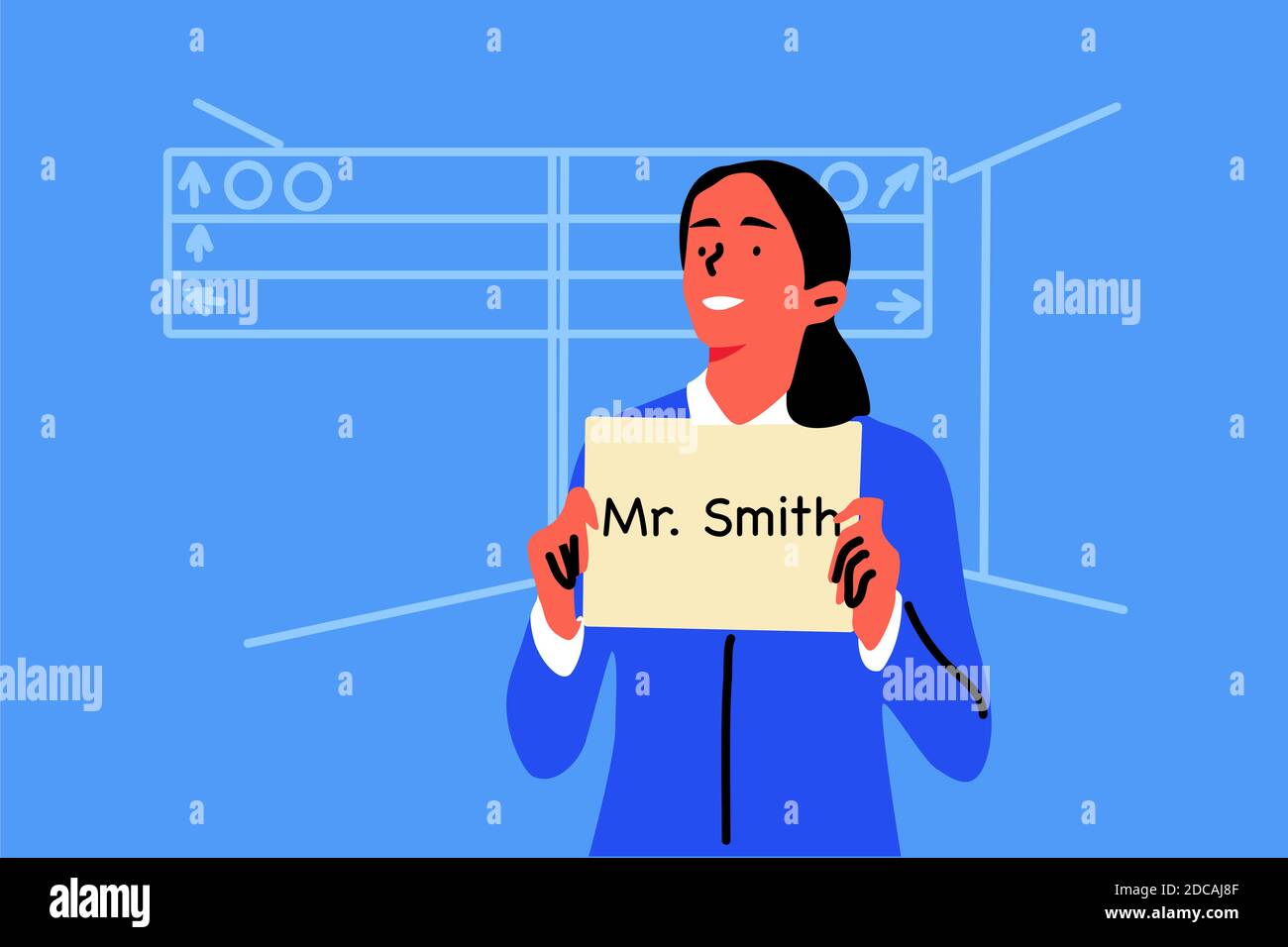 Travelling, meeting, reception, waiting concept. Young smiling happy ...