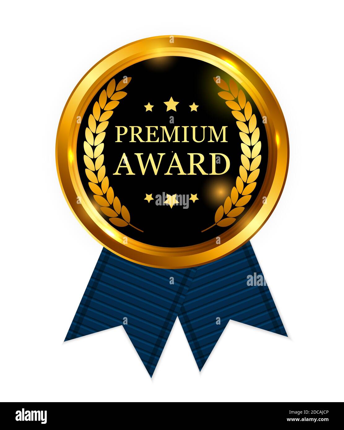 Premium Award Gold Medal with Red Ribbon. Icon Sign Isolated on White ...