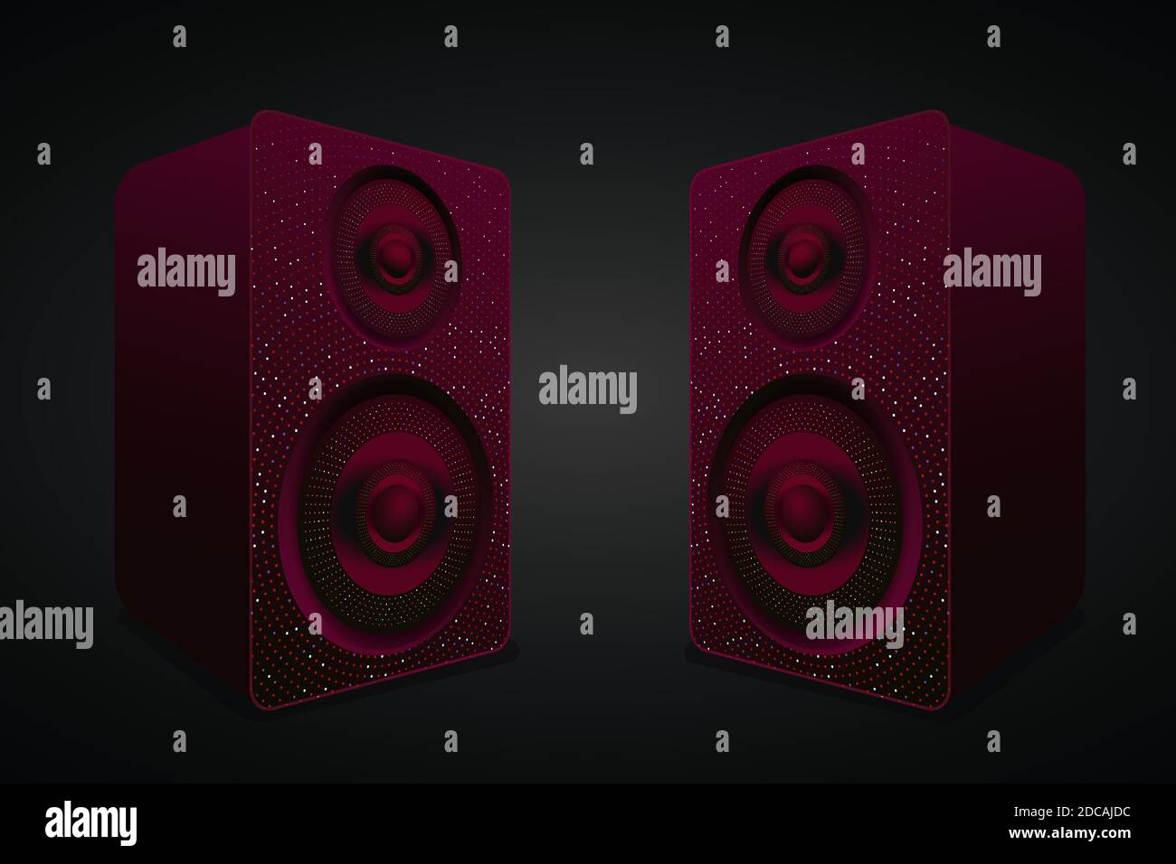 2 speakers for music, red with sparkles, realistic vector illustration ...