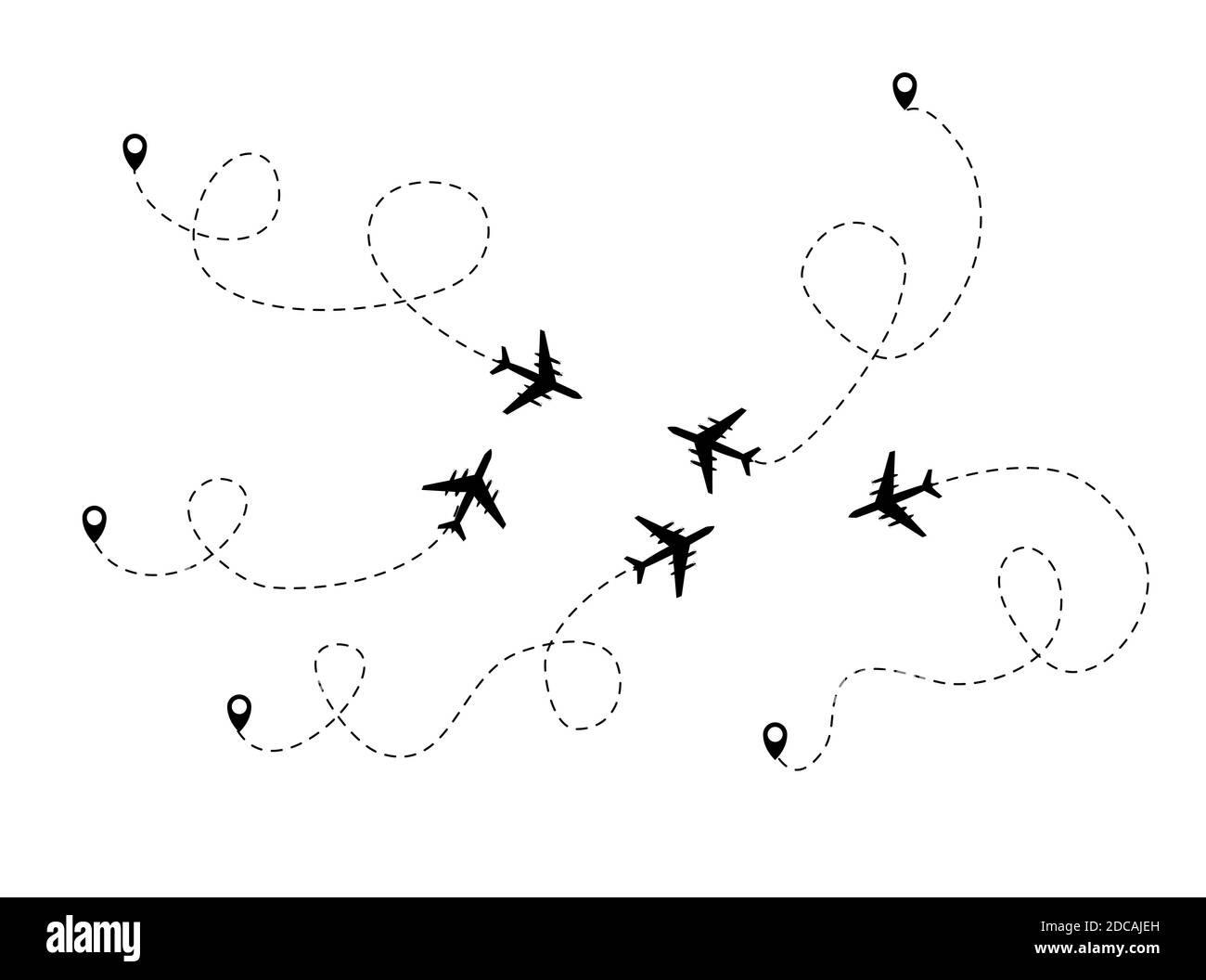 Airplane dotted line path Black and White Stock Photos & Images - Alamy