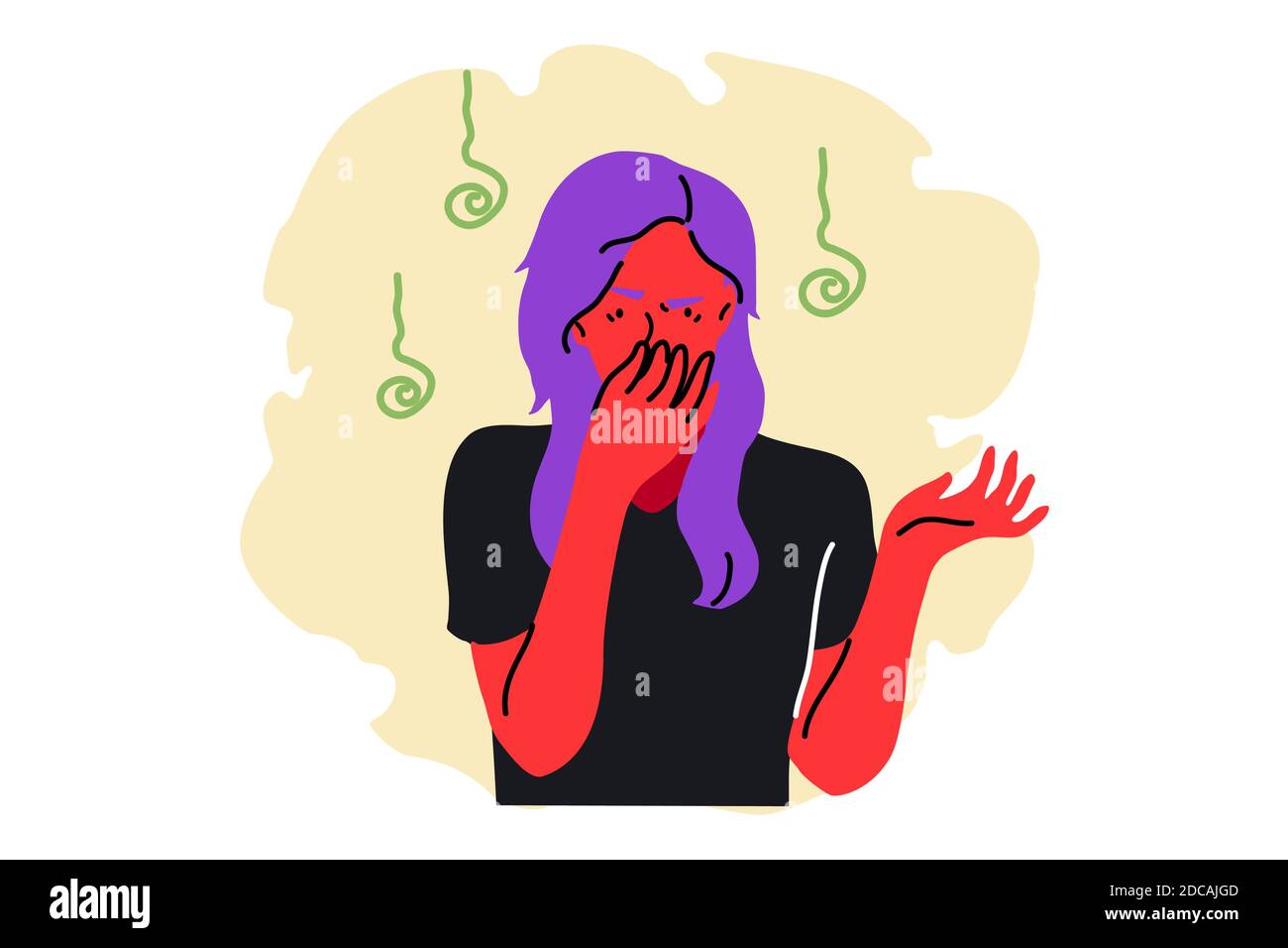 Smell, stench, disgust concept. awful odor. Young woman girl student ...