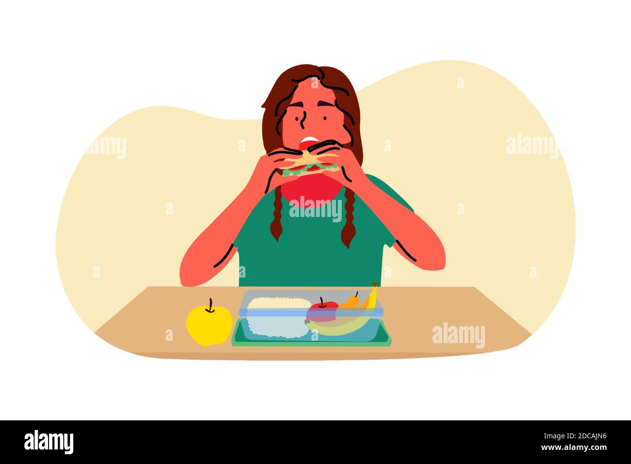 Cartoon Girl Eating Dinner