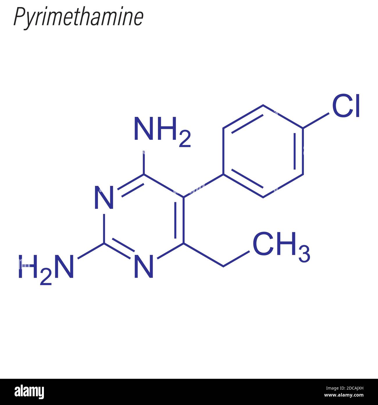 Skeletal formula of Pyrimethamine. Drug chemical molecule Stock Vector ...