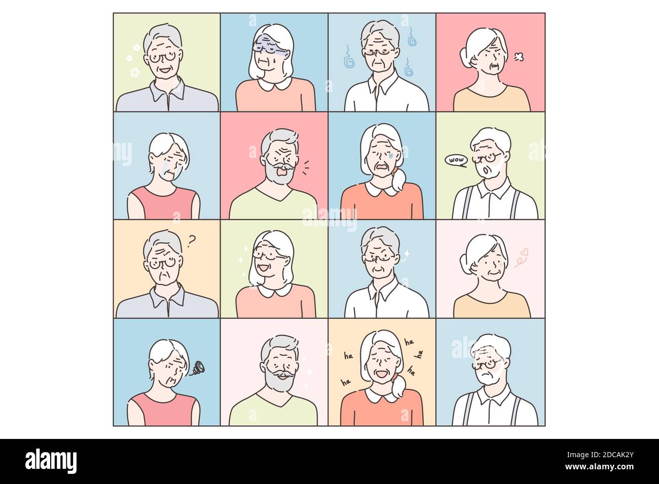 Old people emotions set concept, Bundle or collection of portraits of ...