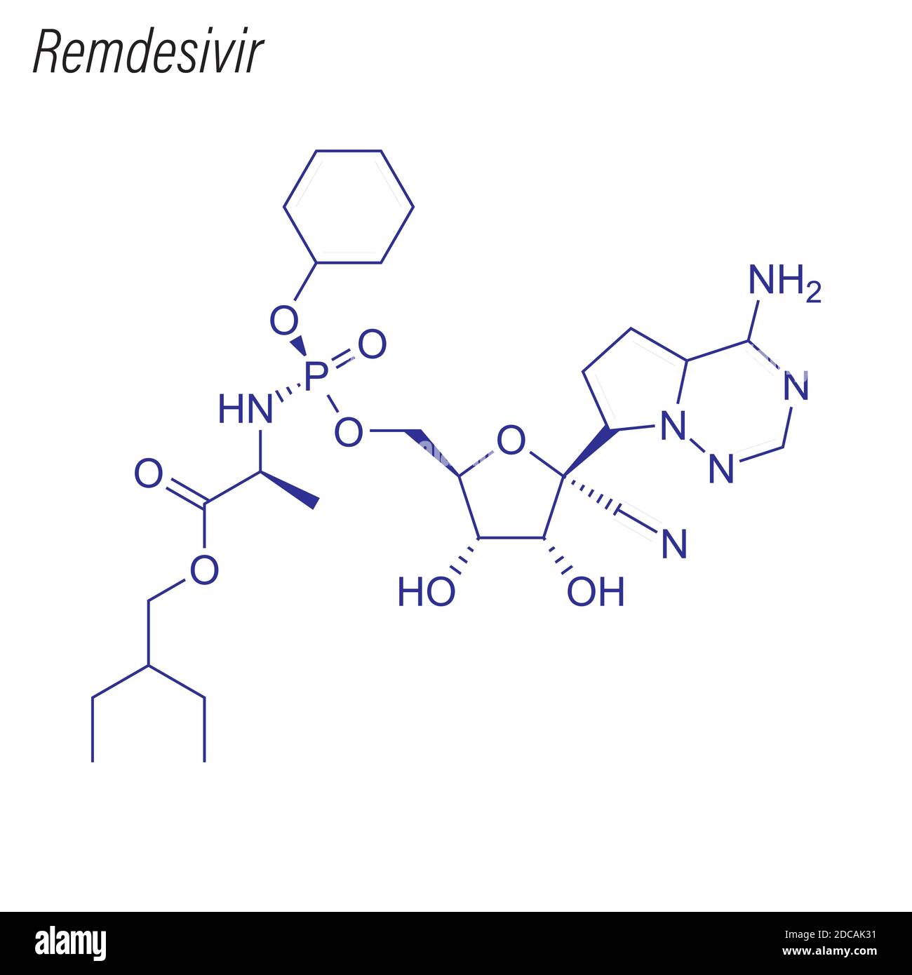 Skeletal formula of remdesivir. Drug chemical molecule Stock Vector ...