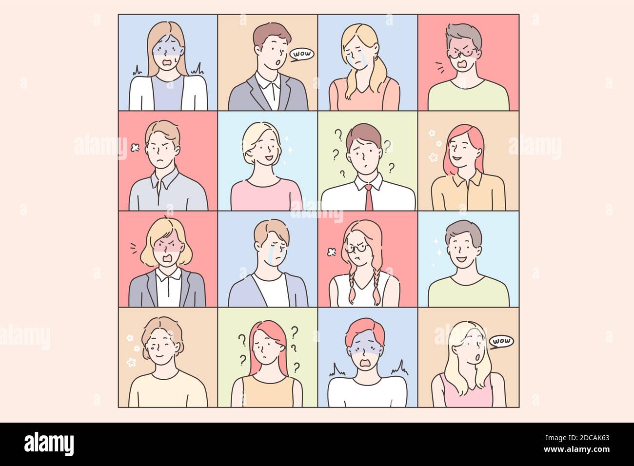 Young peoples emotions set concept. Collection of illustrations of men ...