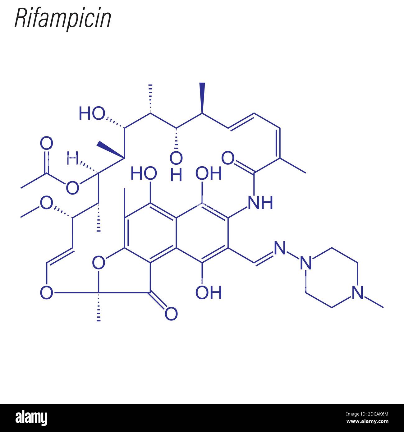 Skeletal formula of Rifampicin. Drug chemical molecule Stock Vector ...