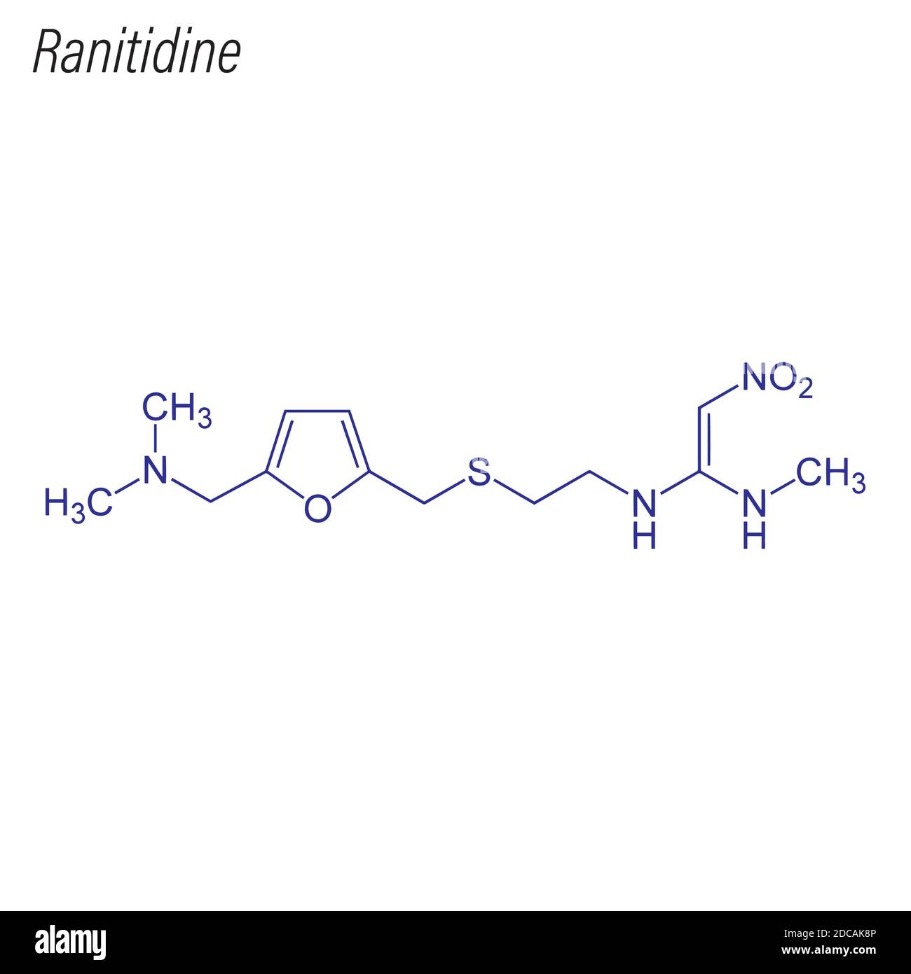 Skeletal formula of Ranitidine. Drug chemical molecule Stock Vector ...