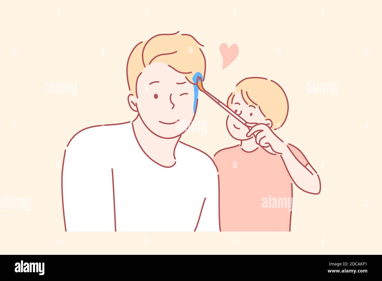 Childhood, fatherhood, game concept. Cartoon characters happy smiling ...