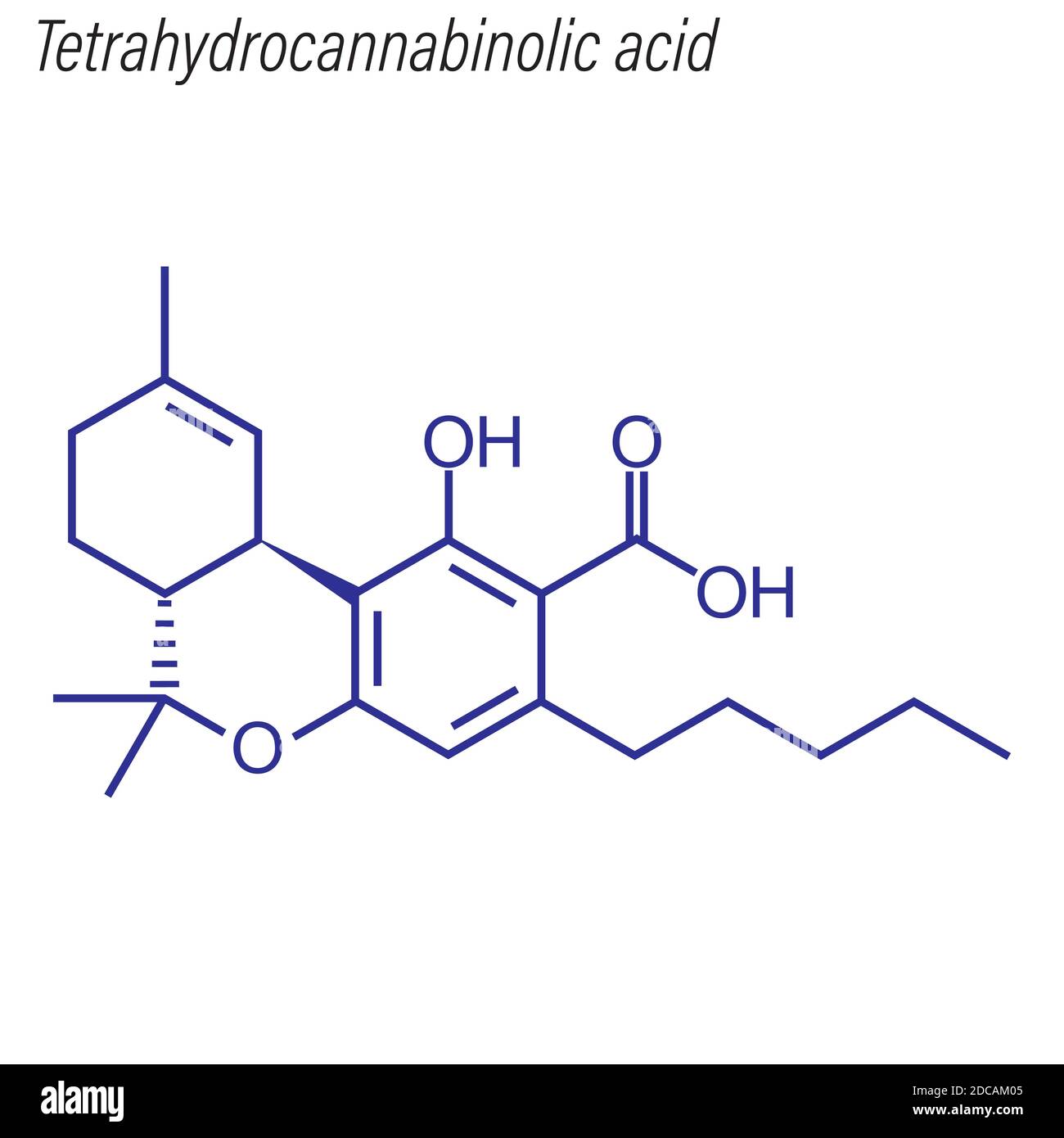 Skeletal formula of Tetrahydrocannabinolic acid. Drug chemical molecule ...