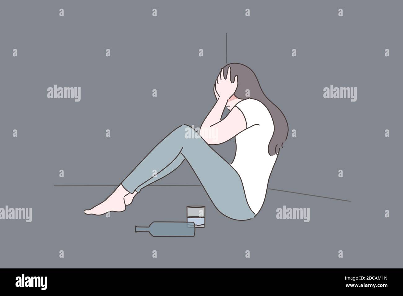 Female alcoholism, depression, addiction, mental stress concept ...