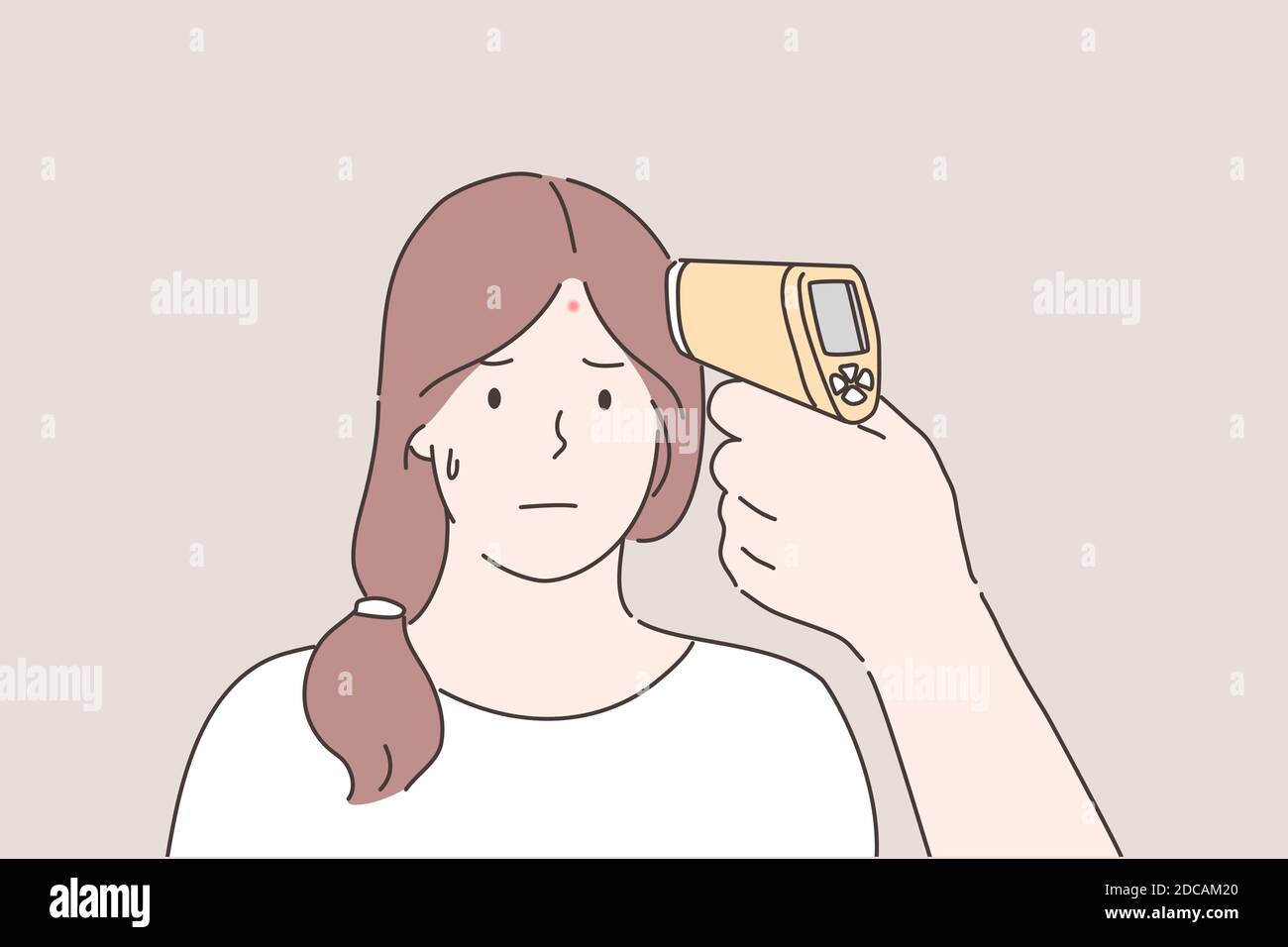 Temperature measurement, medicine concept. Young woman or girl cartoon ...