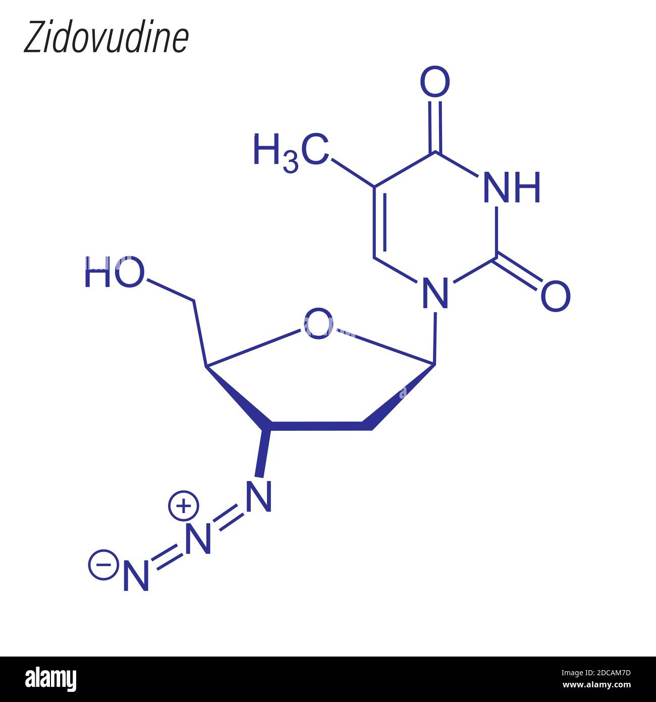 Skeletal formula of Zidovudine. Drug chemical molecule Stock Vector ...