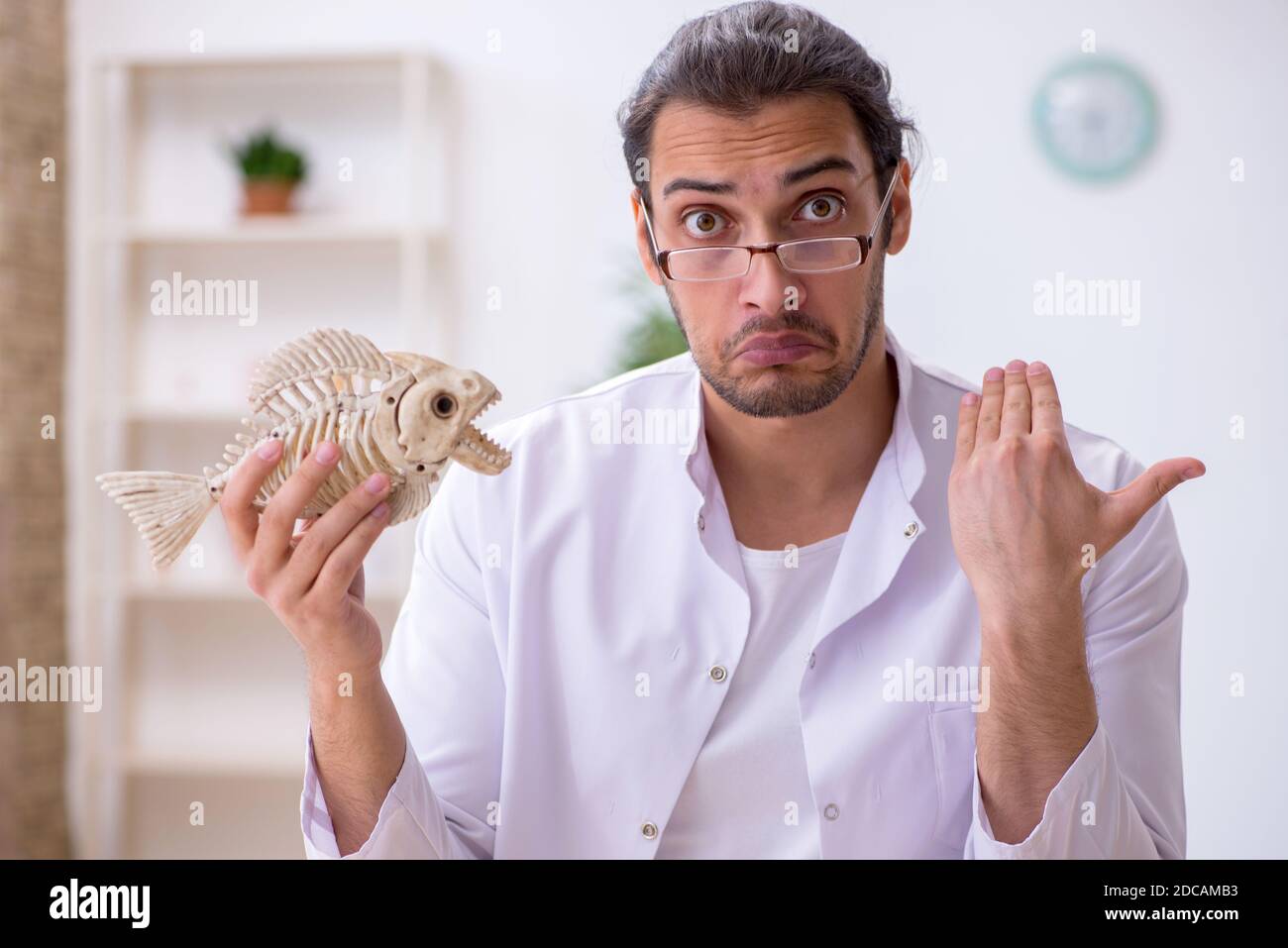 Young zoologist student studying fish skeleton Stock Photo - Alamy