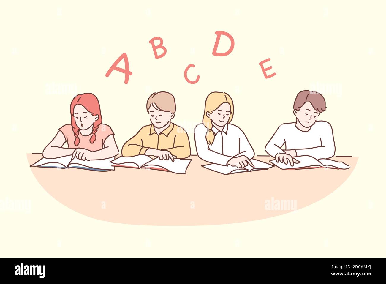 Education, reading, childhood concept. Group of cartoon characters ...