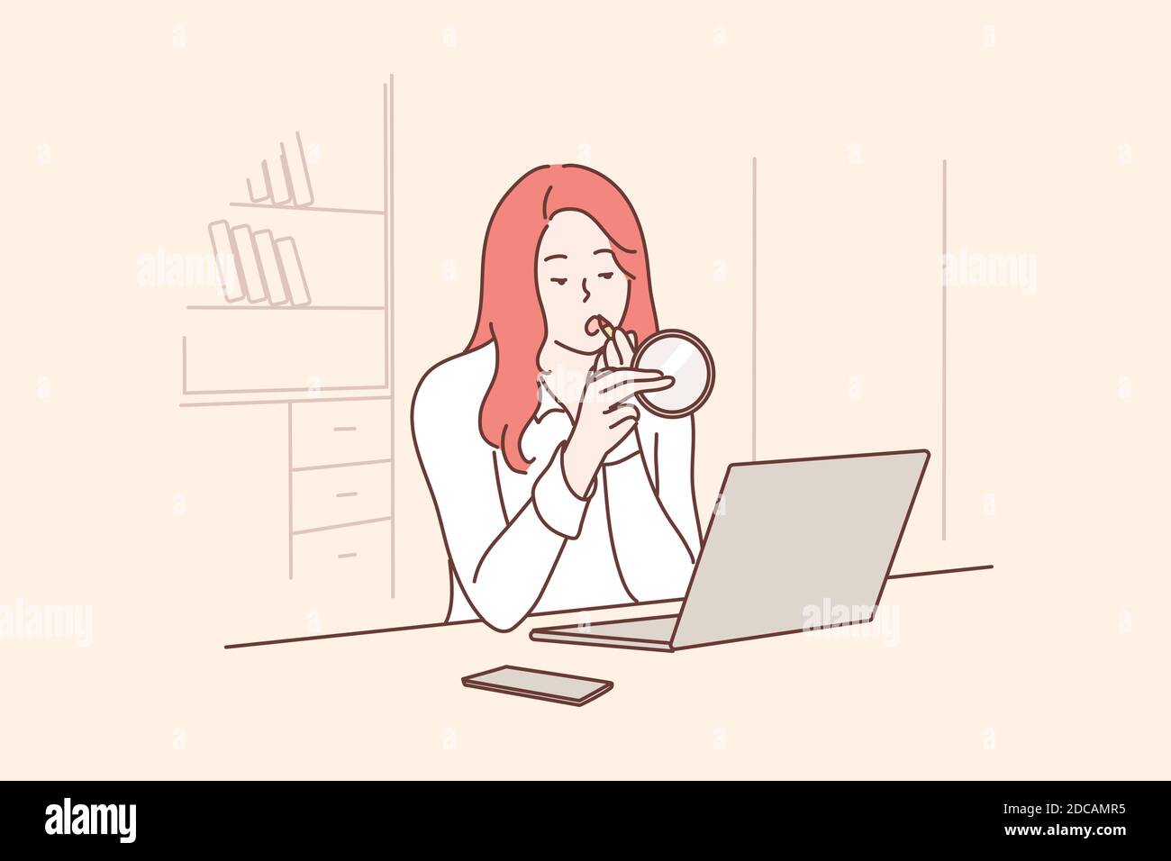 Business, makeup, work, preparation, dating concept. Young ...