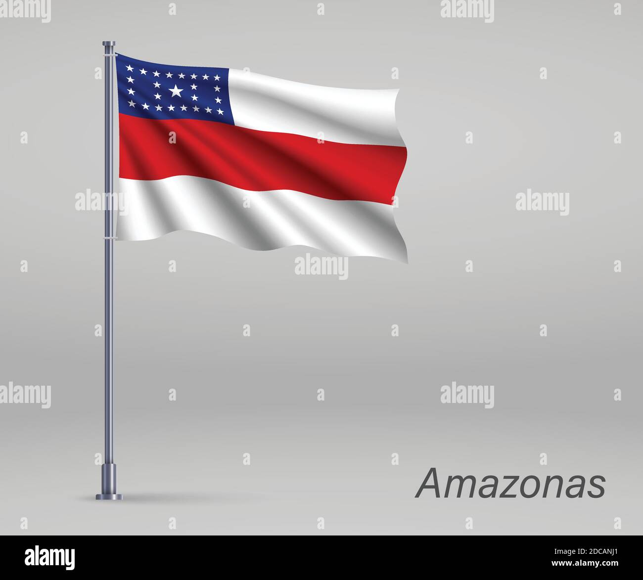 Waving flag of Amazonas - state of Brazil on flagpole. Template for ...