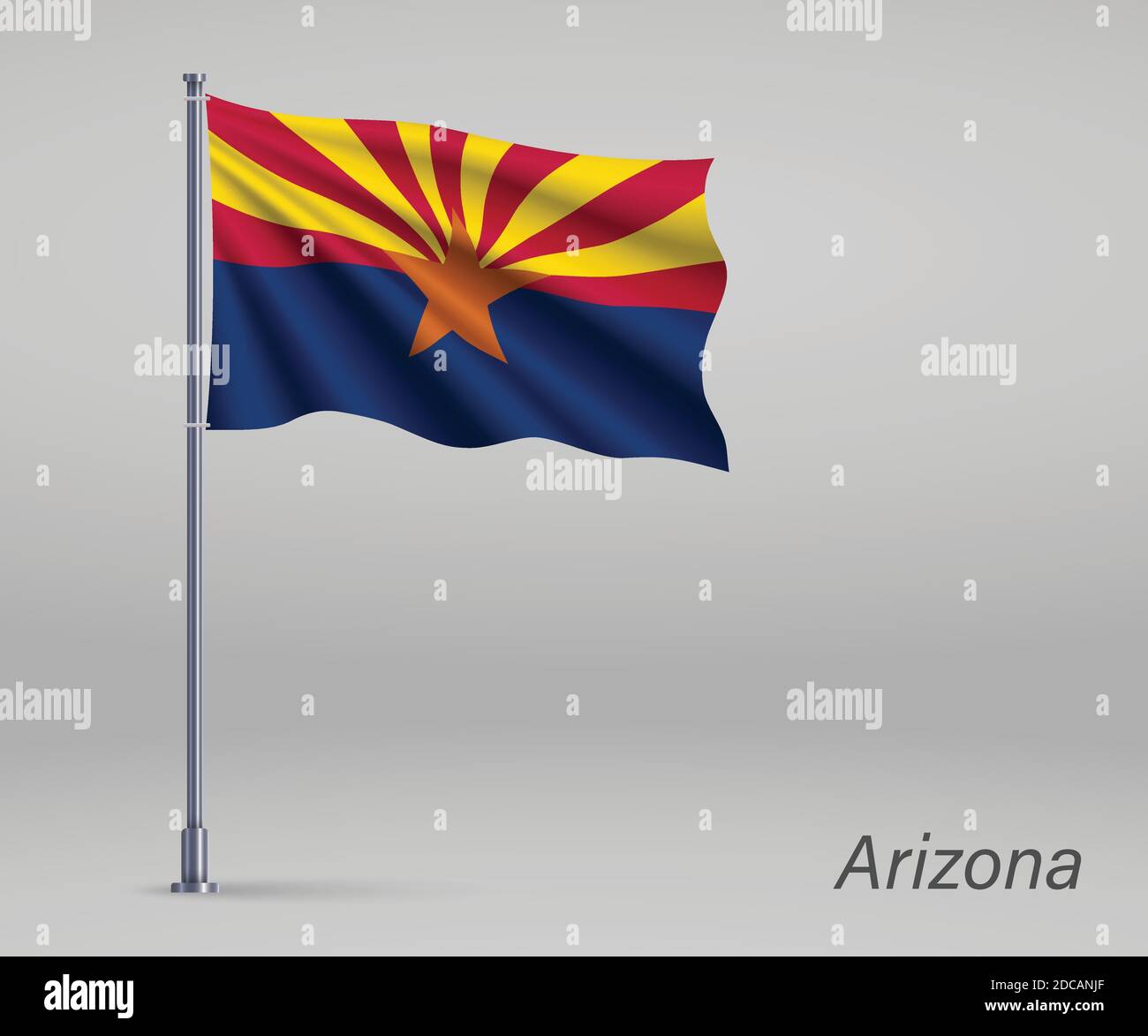 Waving flag of Arizona - state of United States on flagpole. Template ...