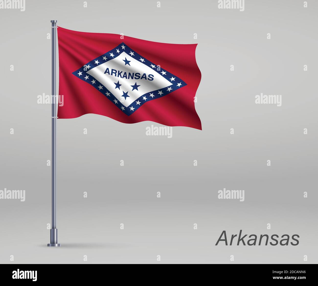 Waving flag of Arkansas - state of United States on flagpole. Template ...